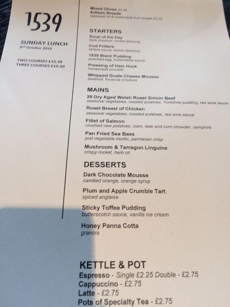 Menu at 1539 Restaurant, Chester