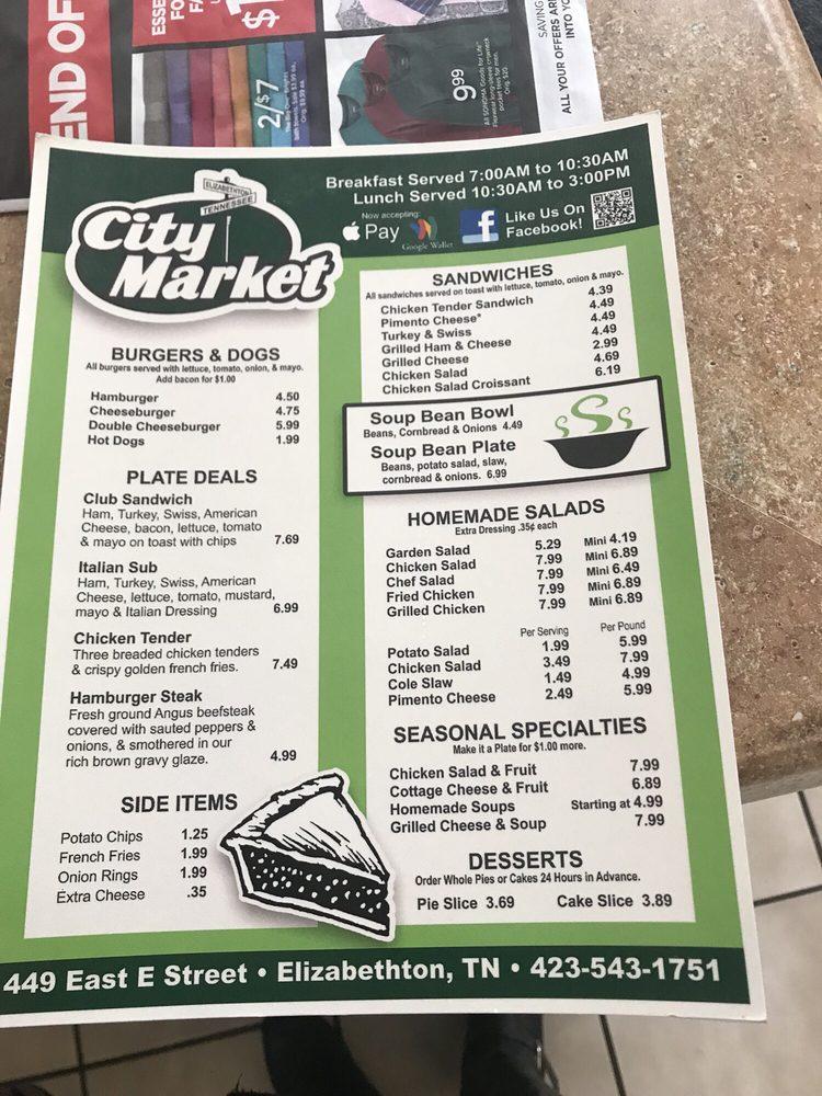 Menu at Food City cafe, Elizabethton, 920 Broad St