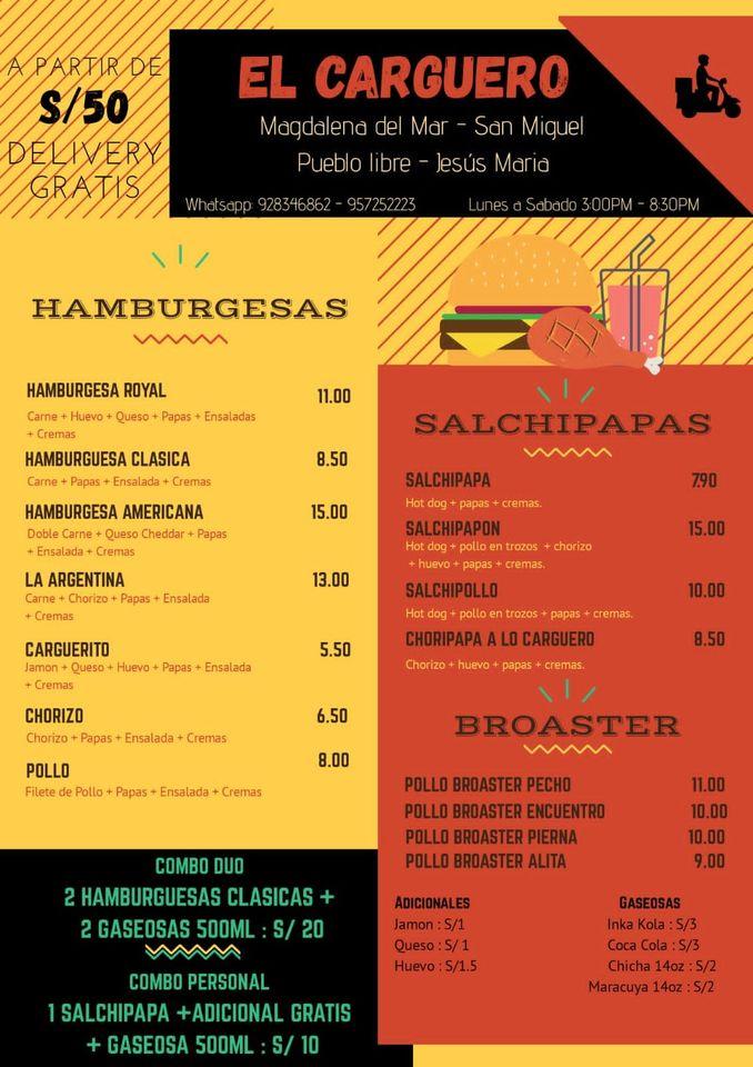 Menu at El Carguero restaurant, Magdalena del Mar
