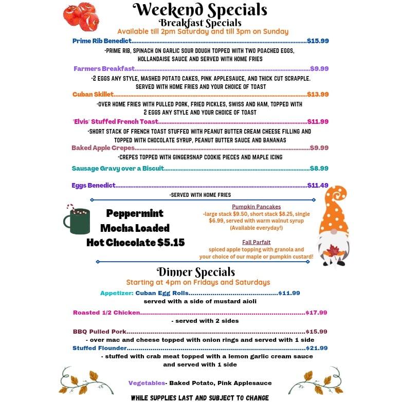 Menu at Energy Station restaurant, Harleysville