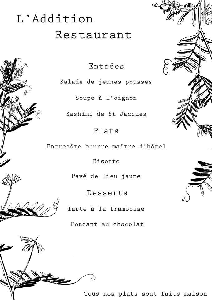 Menu at L'Addition Pizzeria, France