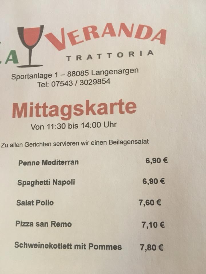 Menu at La Veranda restaurant, Langenargen