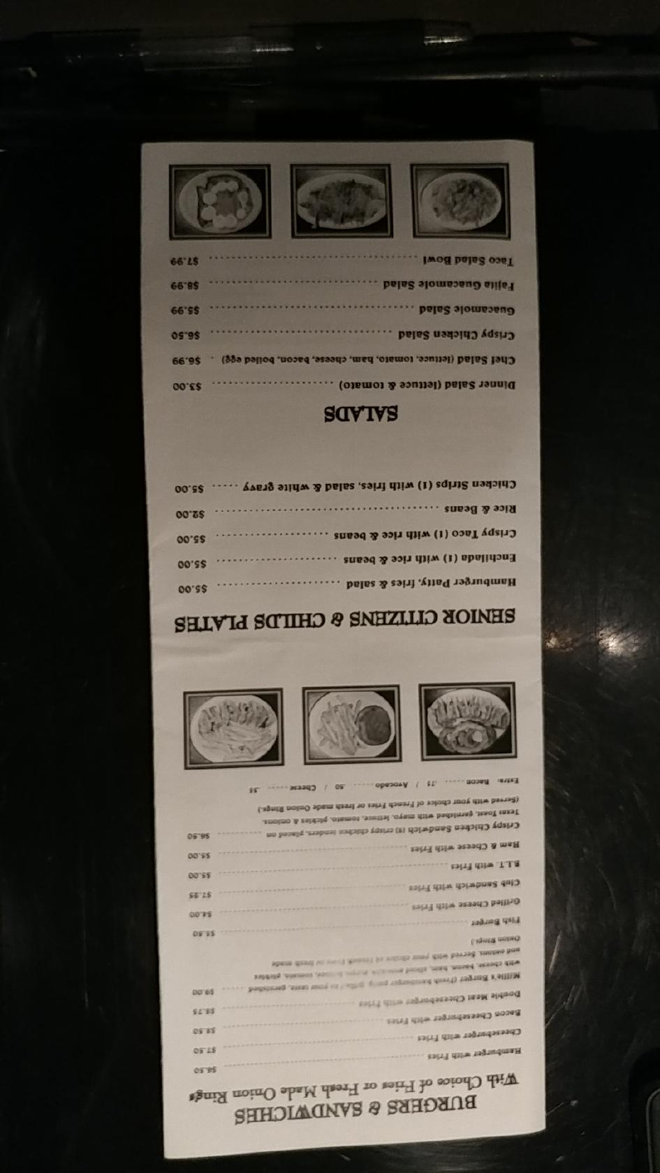 Menu at Millies Mexican Restaurant, Dilley
