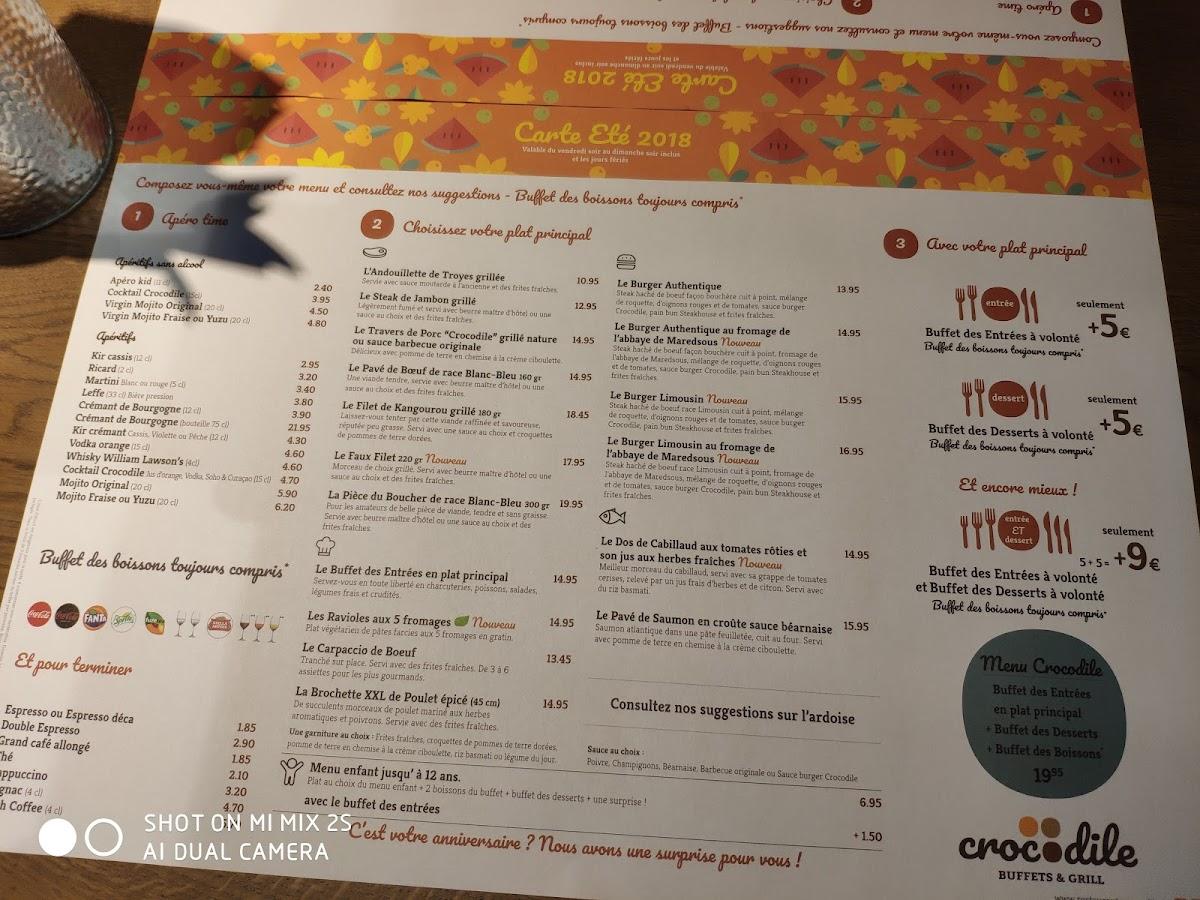 Menu au Restaurant crocodile, Longueau