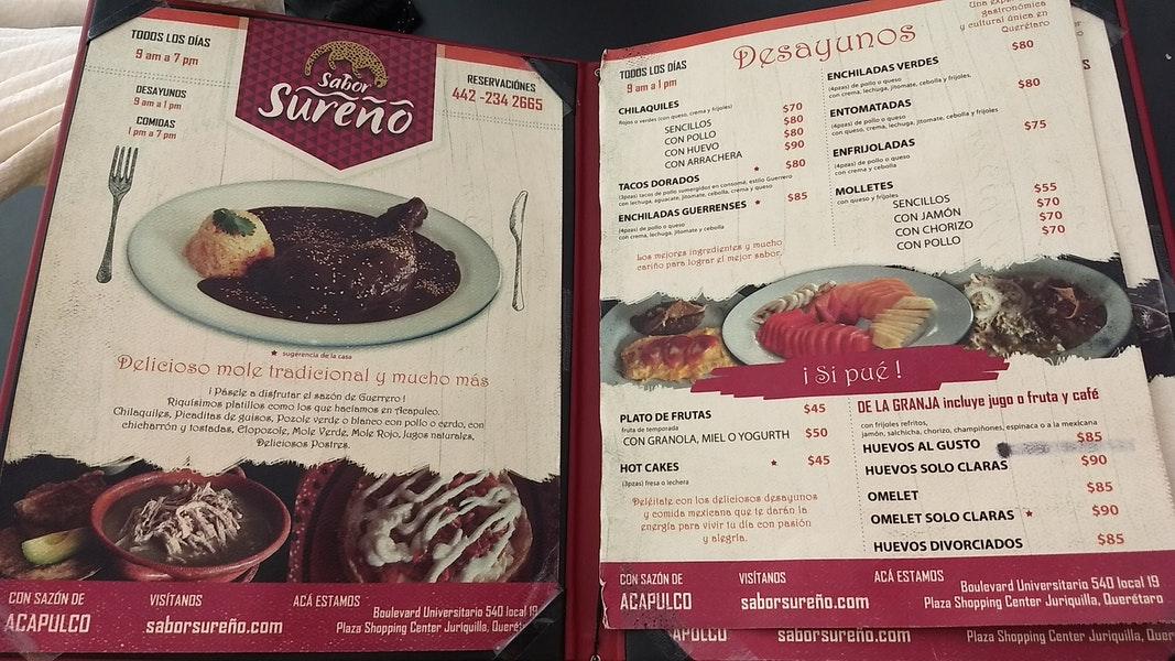 Menu at Restaurante "Sabor Sureño", Santiago de Querétaro