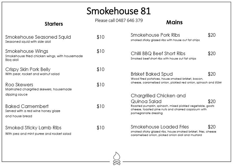 Menu at Smoke House 81 restaurant, Rosedale