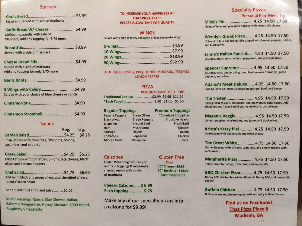 Menu at That Pizza Place pizzeria, Madison