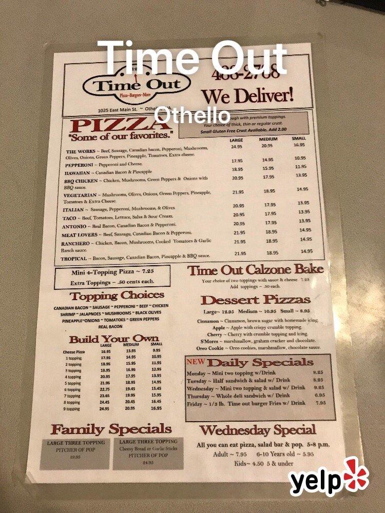 Menu at Time Out Pizza pizzeria, Othello