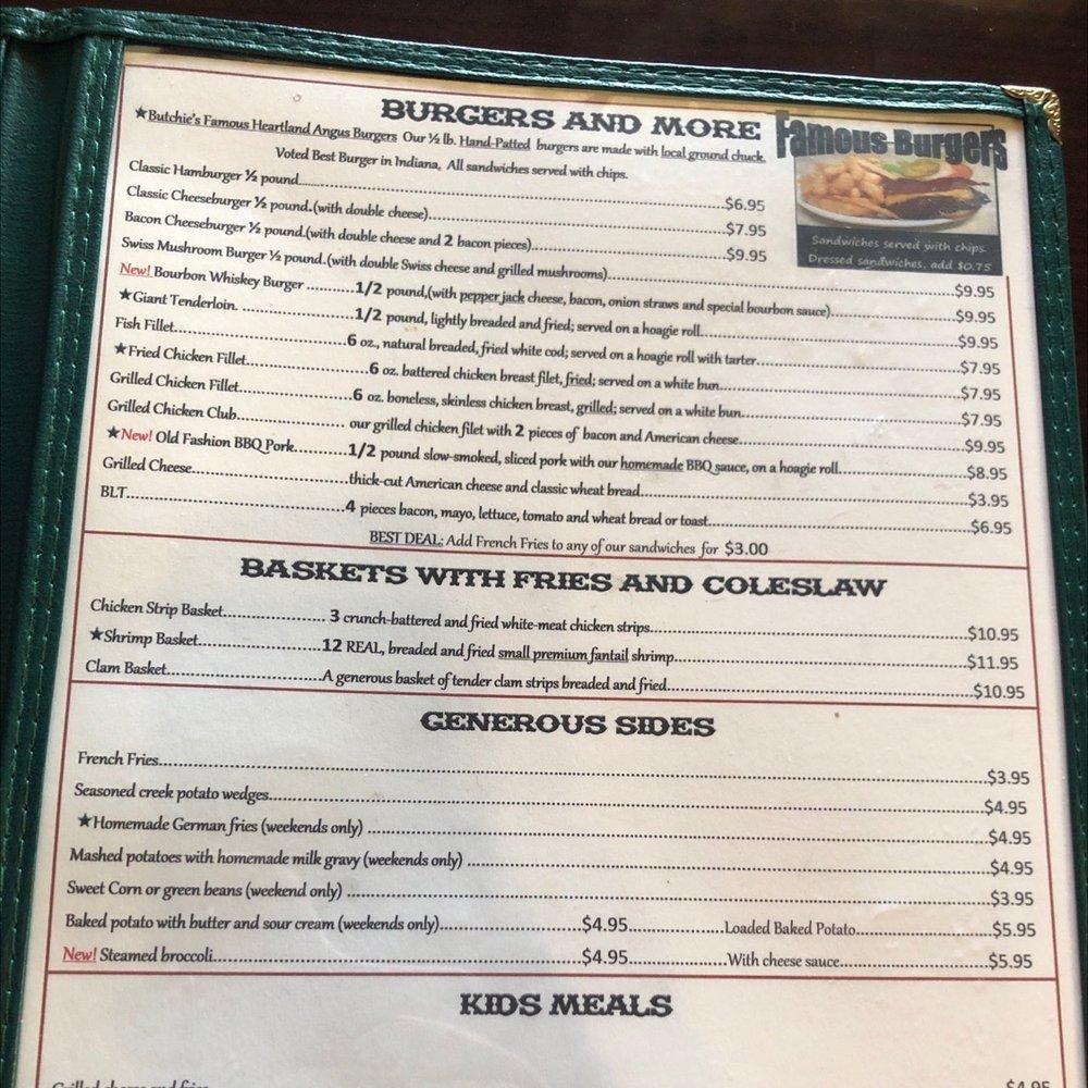 Menu at Butchie's restaurant, Dubois