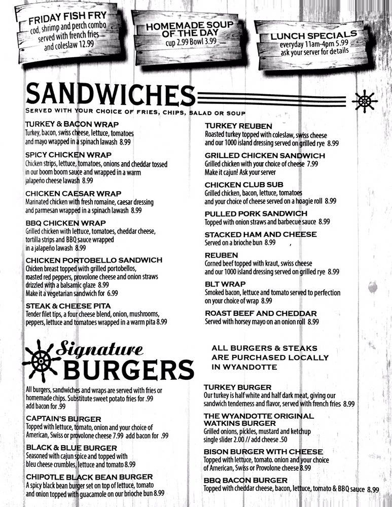 Menu at Captain's pub & bar, Wyandotte