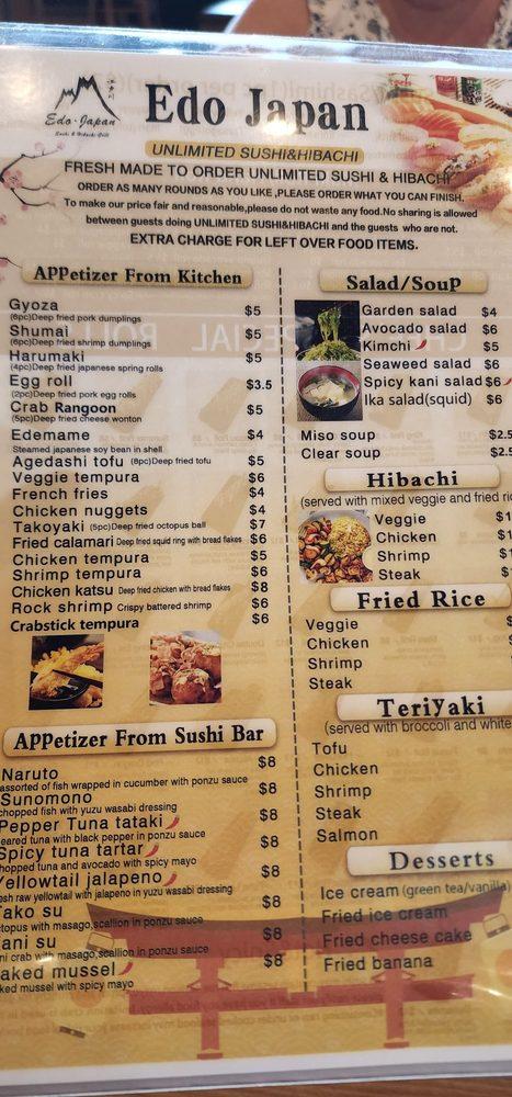 Carta del restaurante Edo Japan, Pearland