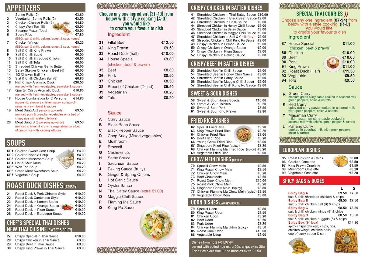 Menu at Golden Village restaurant, Ireland, Unit 3 & 4