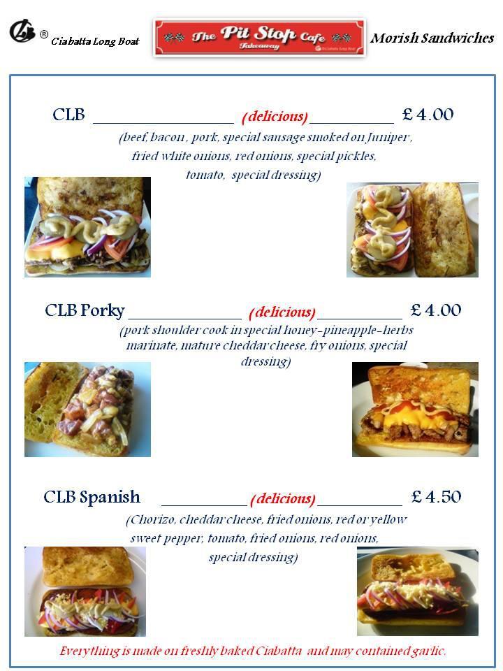 Menu at Pit Stop cafe, Lymington