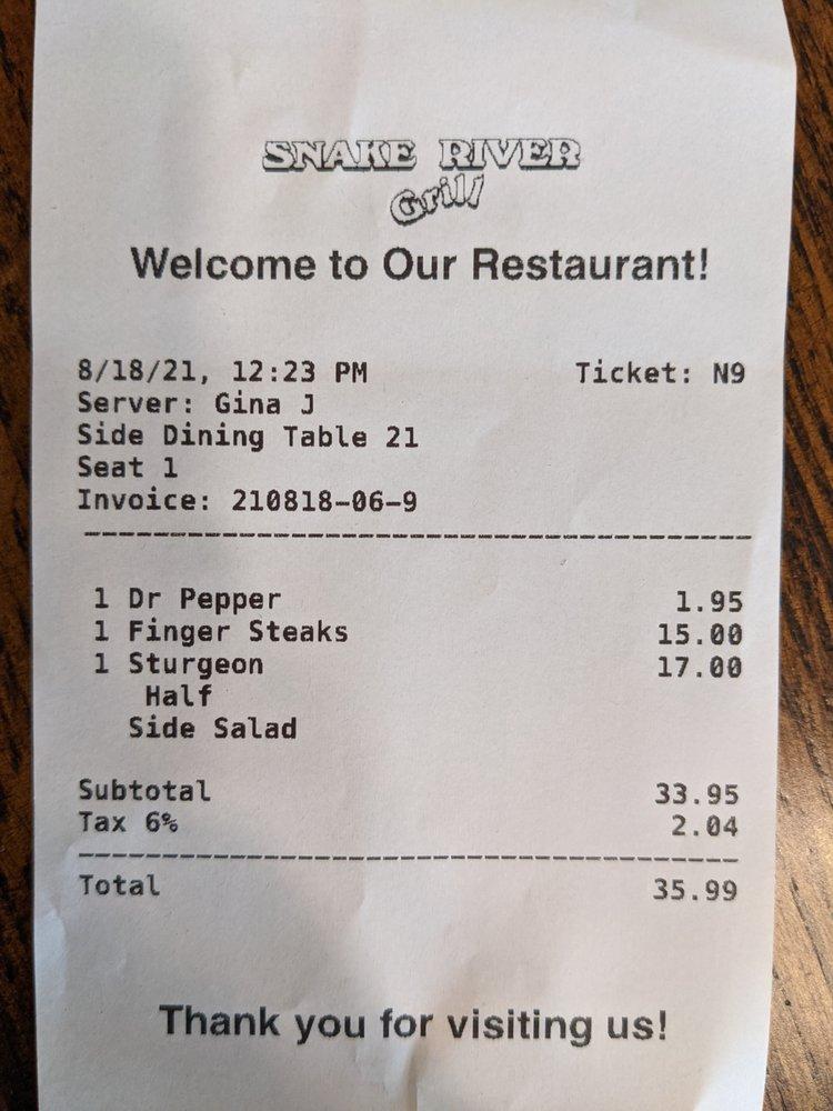 Menu at Snake River Grill steakhouse, Hagerman