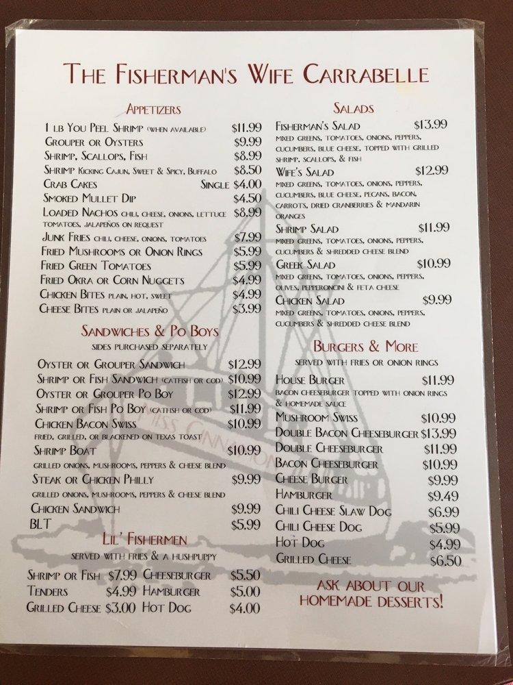 Menu at The Fisherman's Wife Carrabelle steakhouse, Carrabelle