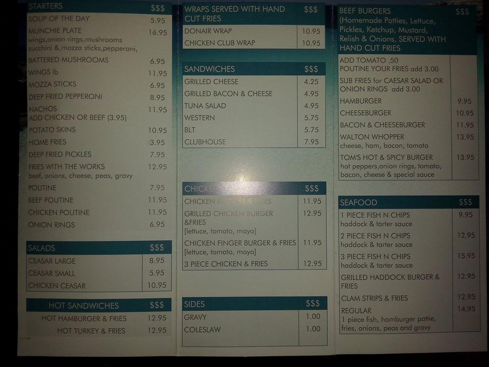 Menu at Walton Pub & Eatery, Walton, 39 Shore Rd