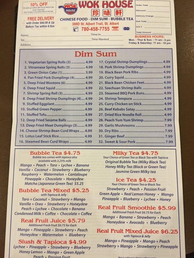 Menu at Wok House restaurant, St. Albert, 388 St Albert Trail