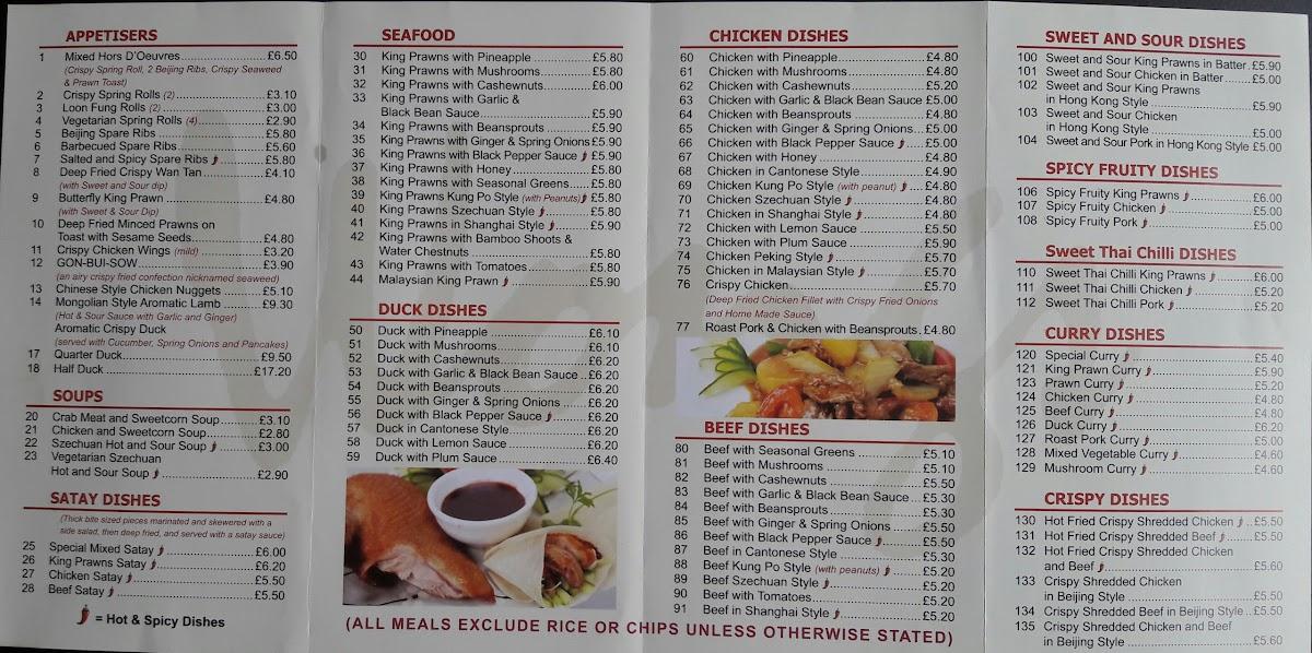 Menu at Wongs restaurant, Torpoint, 10 Tamar St