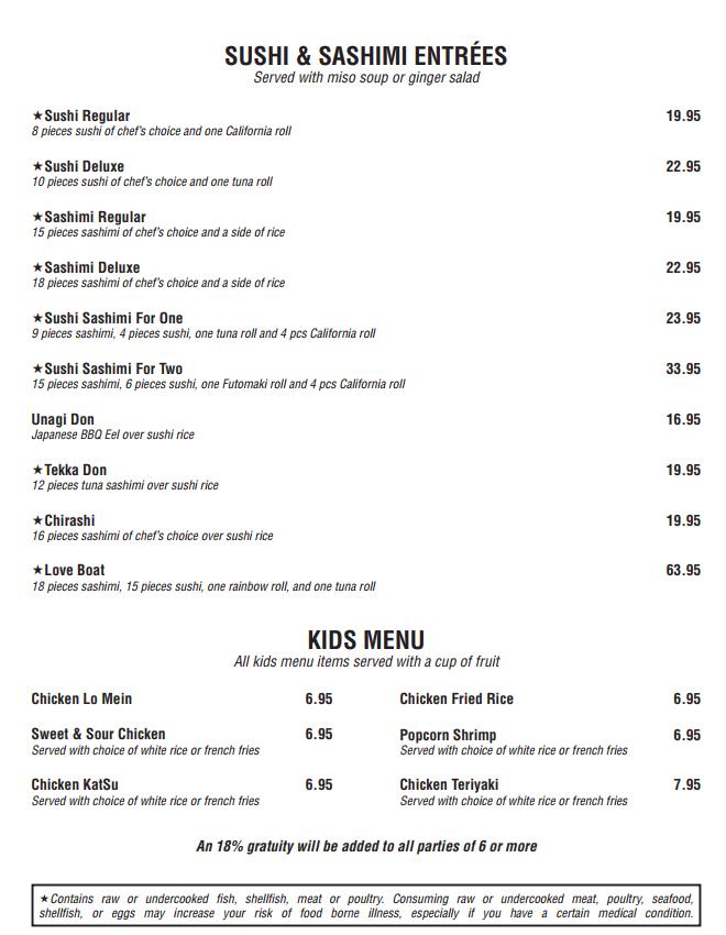 Menu at Calabash Gourmet And Sushi Bar, Calabash, Beach Dr SW