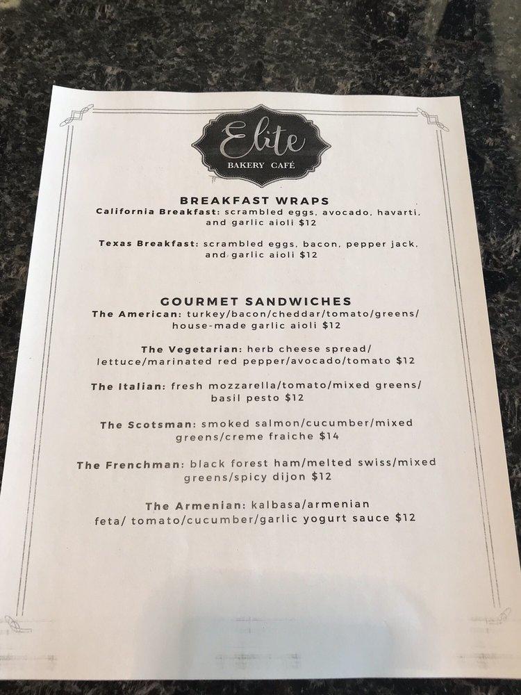 Menu at Elite Bakery Cafe, Carmichael