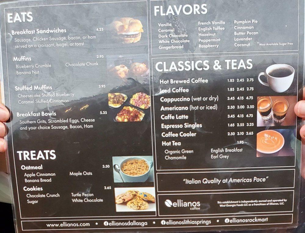 Menu at Ellianos Coffee Co, Rockmart