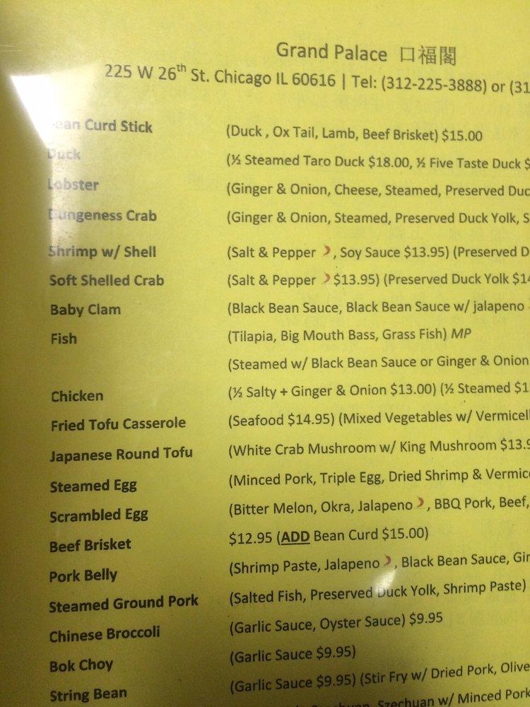 Menu at Grand Palace restaurant, Chicago