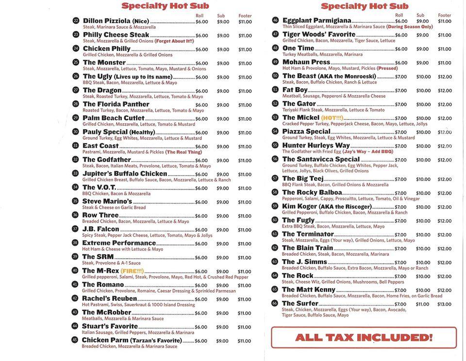 Menu at Jupiter Rinaldis restaurant, Jupiter