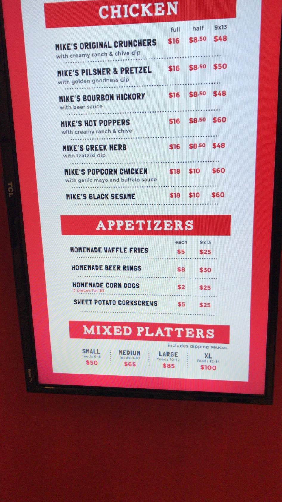 Menu at Mike's Chicken restaurant, Lakewood Township