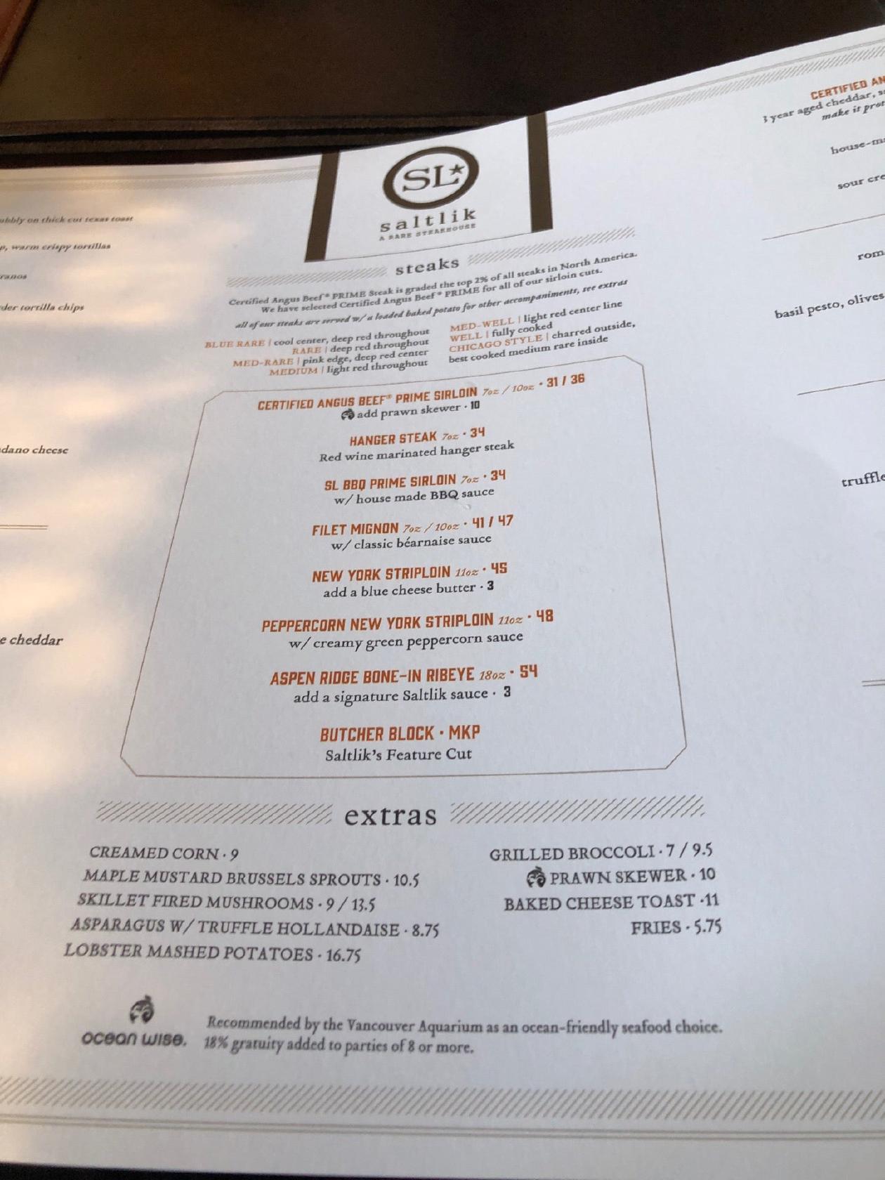 Menu at SALTLIK Calgary pub & bar, Calgary