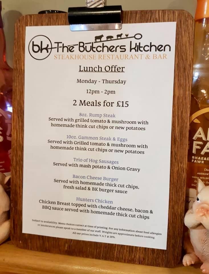 Menu at The Butchers Kitchen restaurant, Broseley