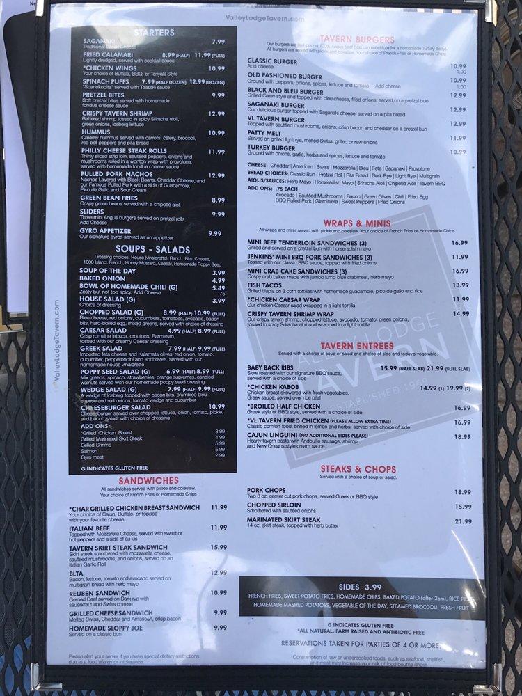 Menu at Valley Lodge Tavern pub & bar, Wilmette