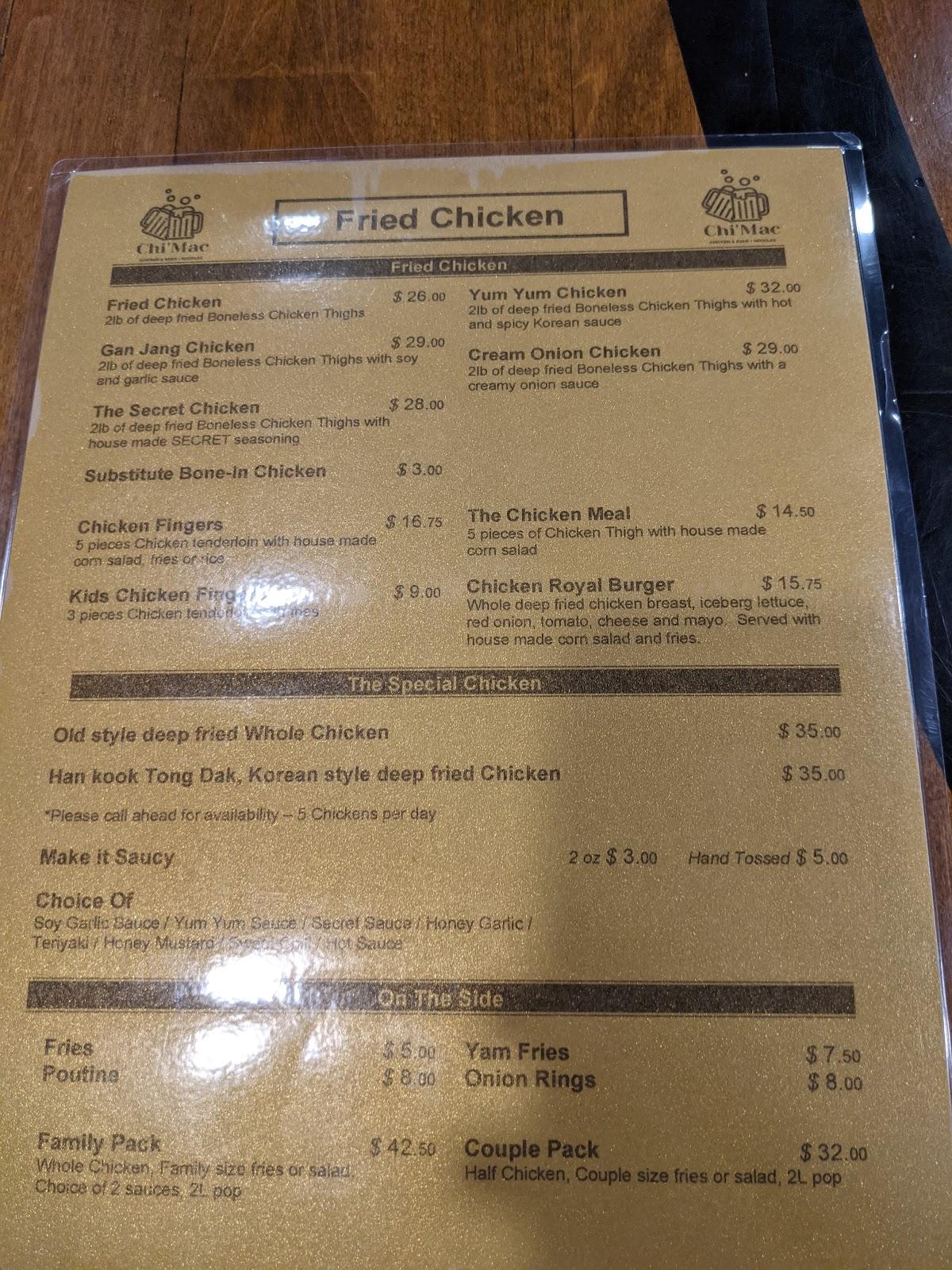 Menu at Chi'Mac restaurant, Rocky Mountain House