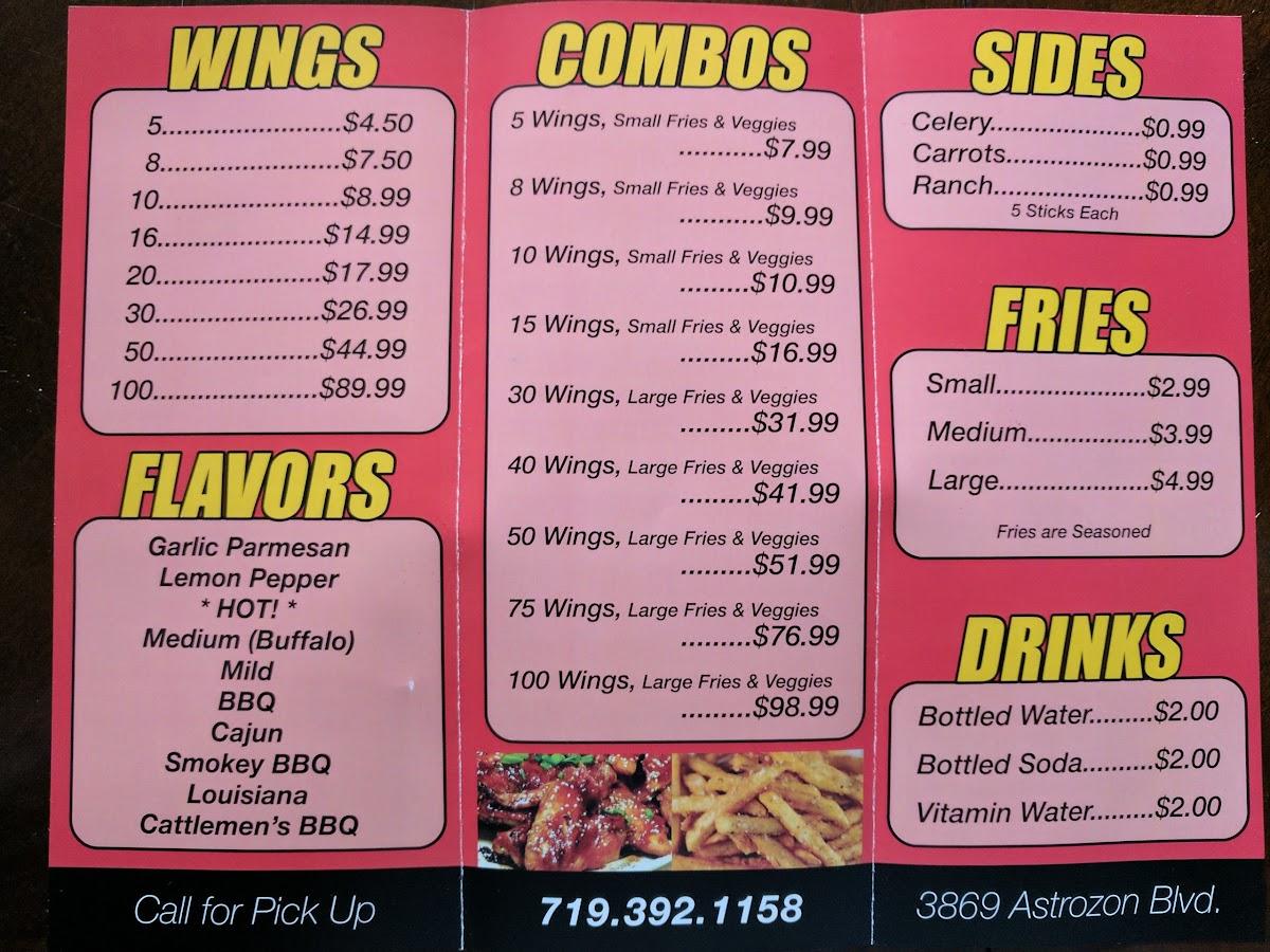 Carta del restaurante Deluxe Wingz, Colorado Springs, Astrozon Blvd