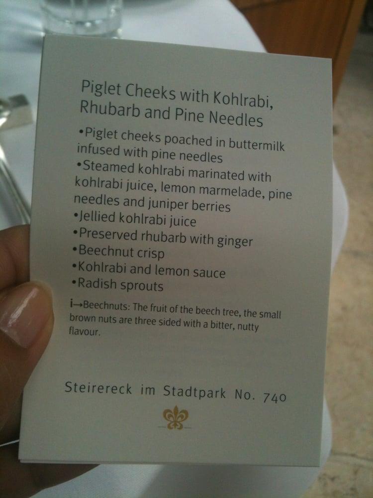 Menu at Steirereck restaurant, Vienna