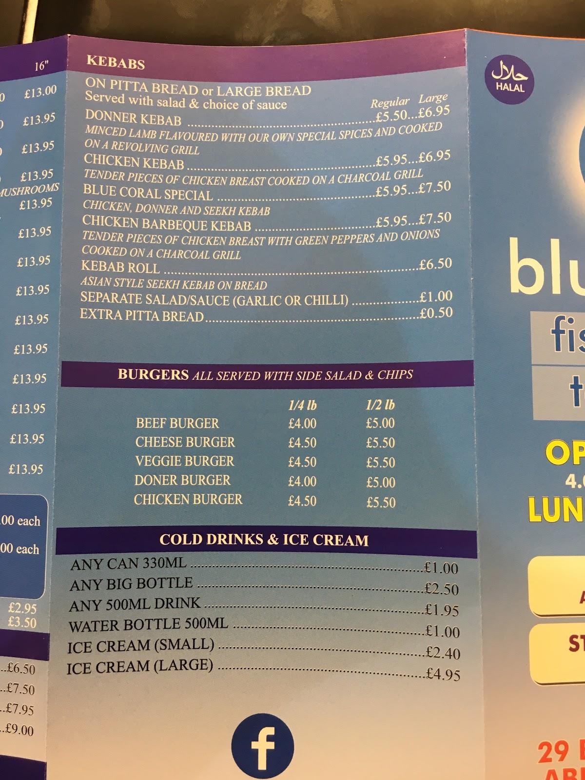 Menu at Blue Coral Fish and Chips. restaurant, Aberdeen