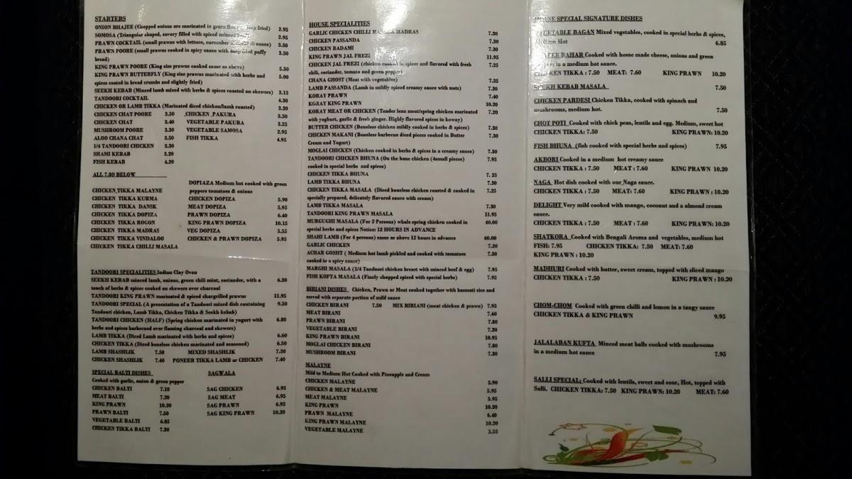 Menu at Bombay Restaurant, Beccles
