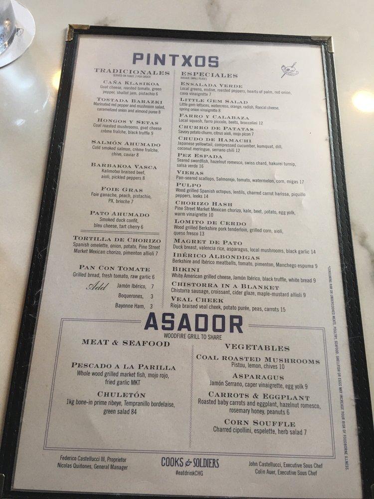 Menu at Cooks & Soldiers restaurant, Atlanta