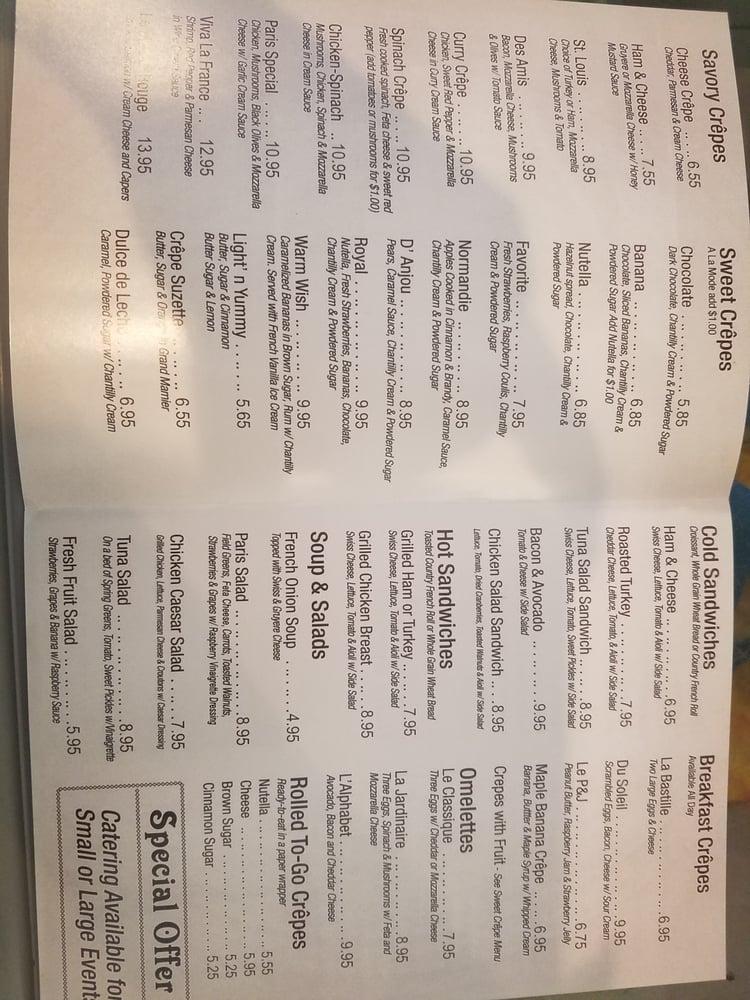 Menu at Crepes De Paris restaurant, Brea
