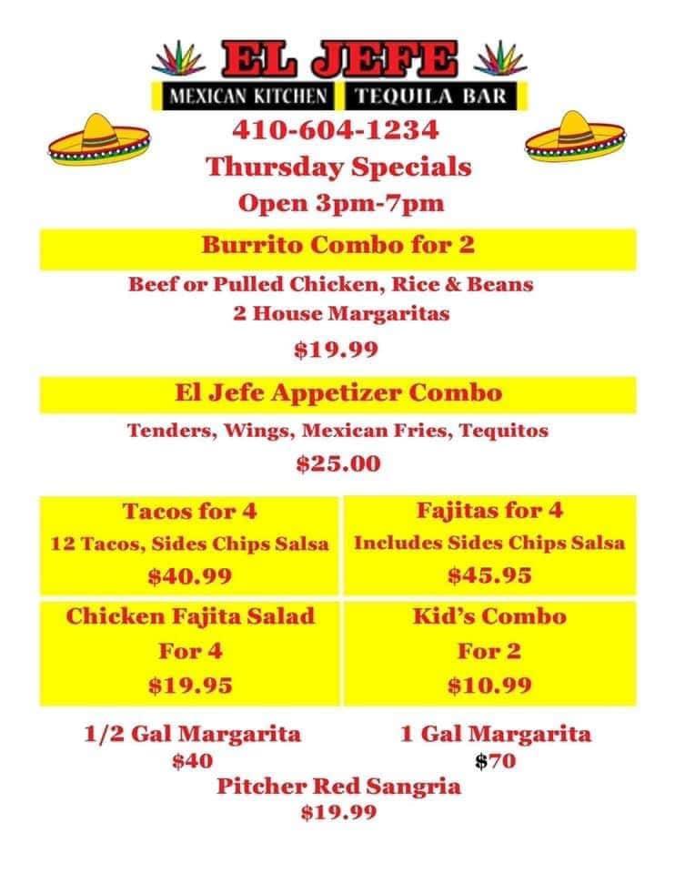 Menu at El Jefe Mexican Kitchen & Tequila Bar, Stevensville