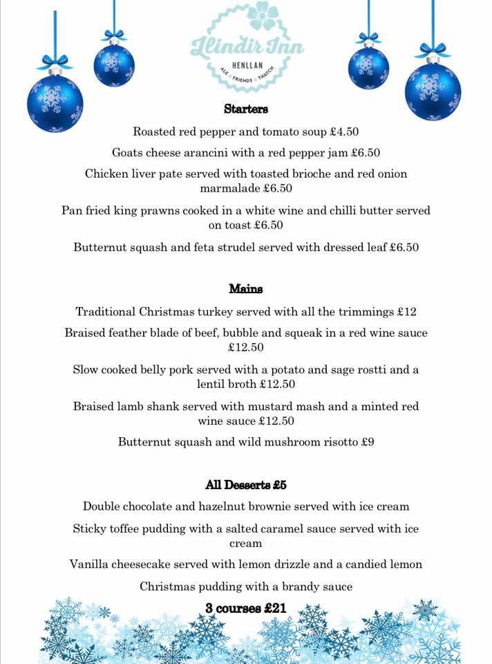 Menu at The Llindir Inn pub & bar, Henllan