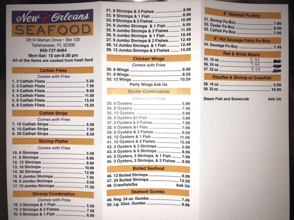 Menu at New Orleans Seafood restaurant, Tallahassee, Mahan Dr Ste 120