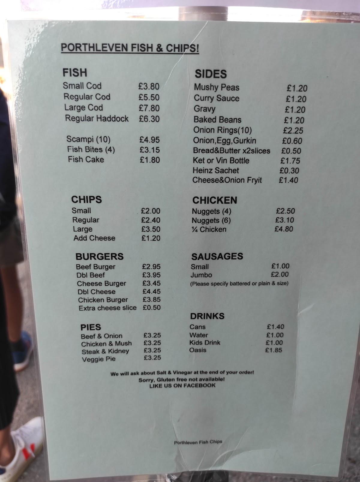 Menu at Porthleven Fish & Chips fast food, Helston