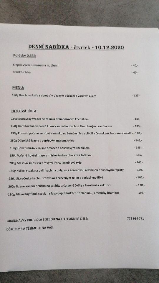 Menu at Restaurace Jindice restaurant, Rašovice