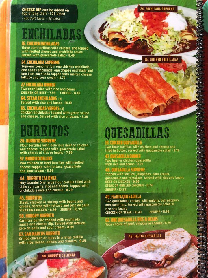 Menu at San Marcos Mexican Restaurant, Clanton
