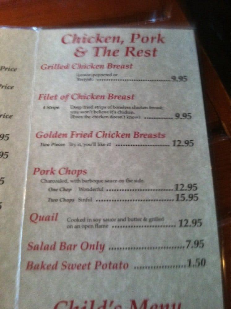 Menu at Steak Inn steakhouse, Shell Knob, Waters Edge Dr