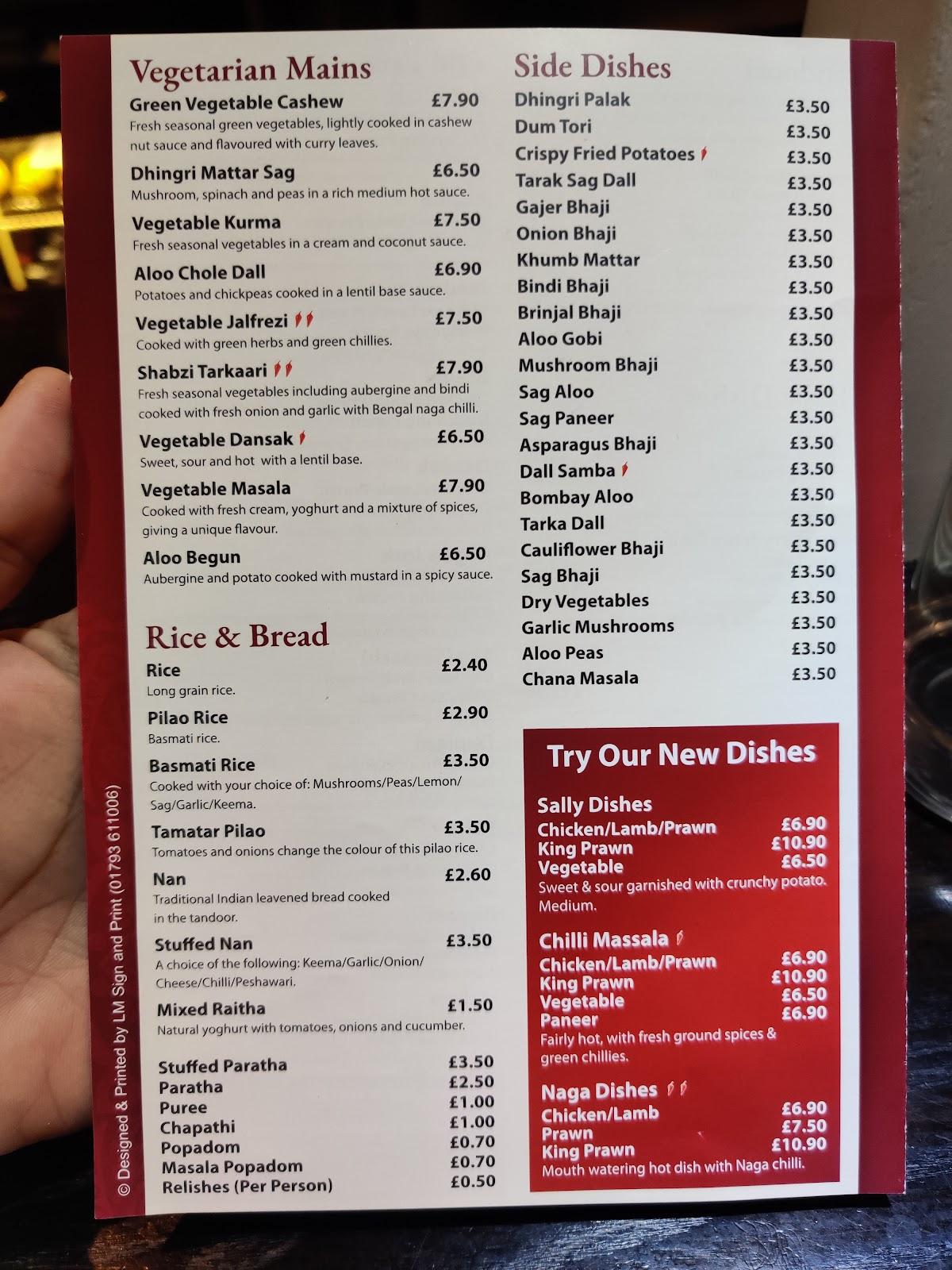 Menu at The Ancient Raj restaurant, Cricklade