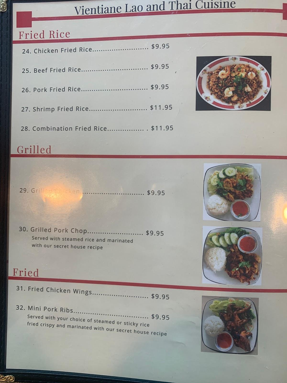 Menu at Vientiane Lao & Thai Cuisine restaurant, Warroad