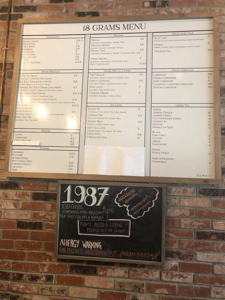 Menu at 18 Grams Coffee & Tea cafe, Elk Grove