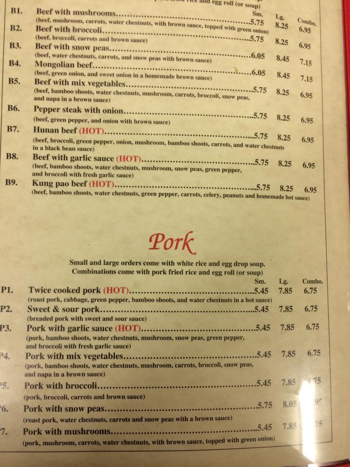 Menu at Canton House restaurant, Ligonier