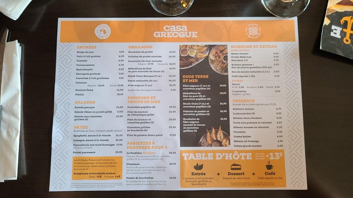 Menu au Casa grecque restaurant, Québec, 3291 Ch Ste-Foy
